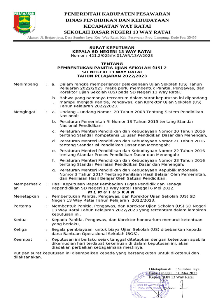 Pembentukan Panitia US SDN 13 Way Ratai | PDF