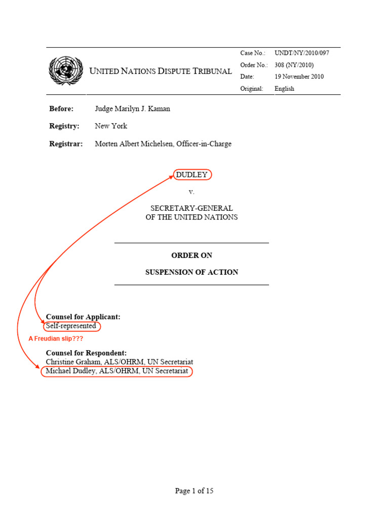 Dudley UNDT Order 308 | PDF | Burden Of Proof (Law) | Tribunal