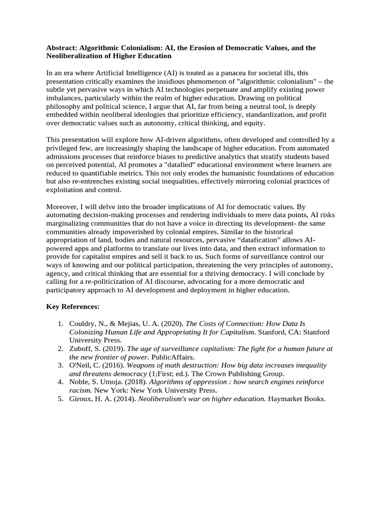 Algorithmic Colonialism in Higher Ed | PDF | Artificial Intelligence ...