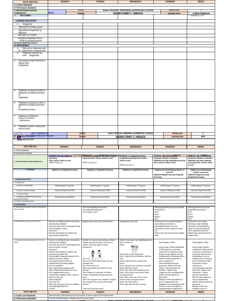 DLL Grade 3 Q2 Week1 | PDF