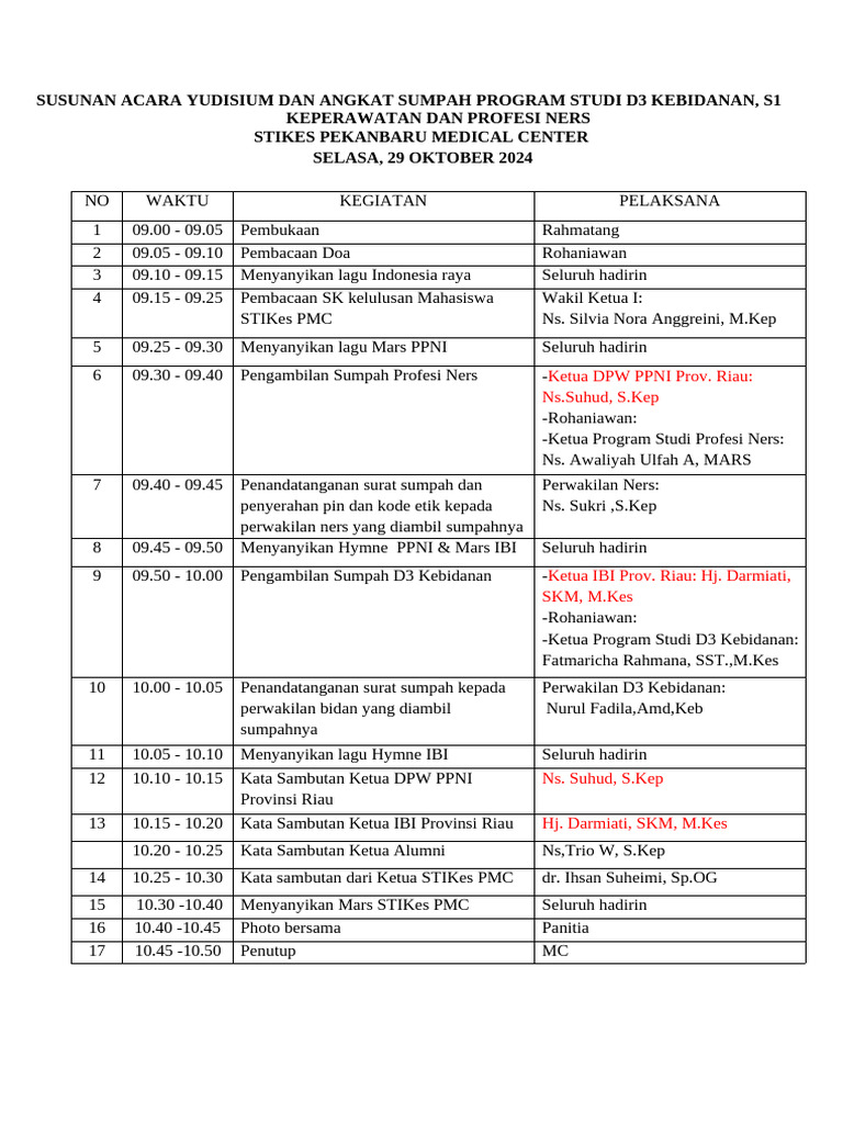 Susunan Acara Yudisium Dan Angkat Sumpah Pagi Feb 2024 | PDF | Kajian ...