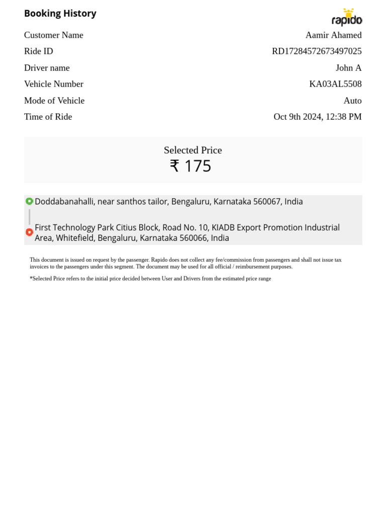 Ride Receipt for Reimbursement | PDF