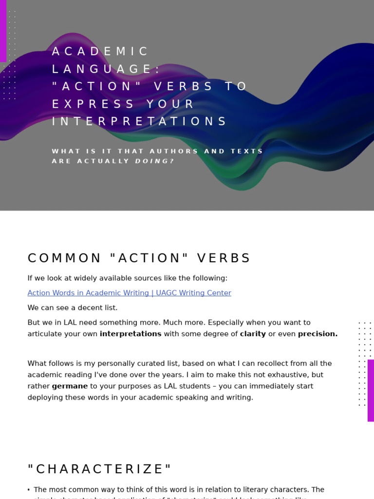 Academic Language - Action Verbs For Interpretations | PDF | General ...