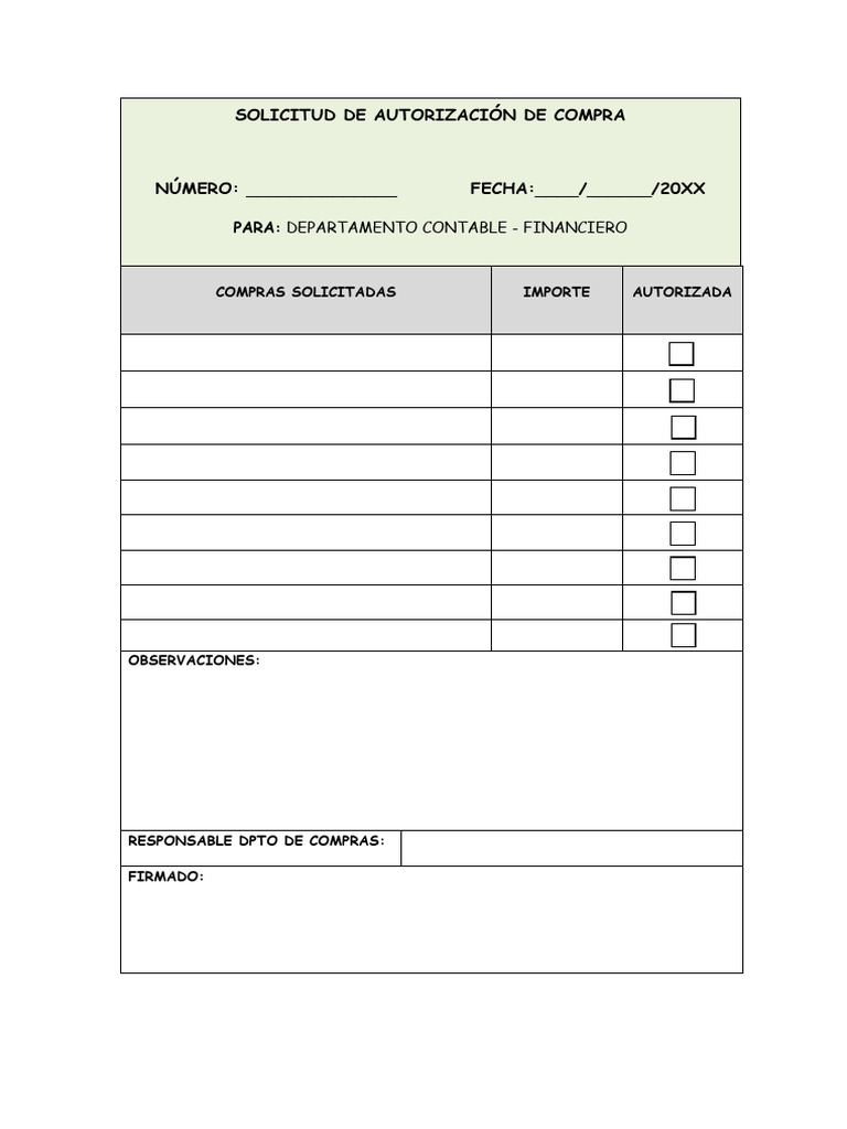 Plantilla Solicitud Autorización de Compras | PDF