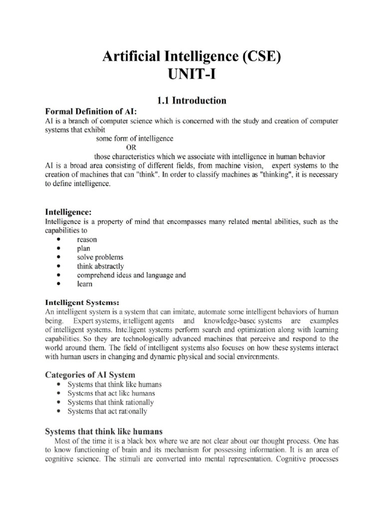 AI - Unit 1 | PDF