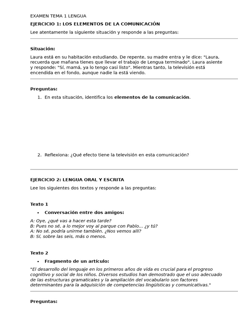 Examen Tema 1 Lengua | PDF | Aquisición de idioma | Lingüística