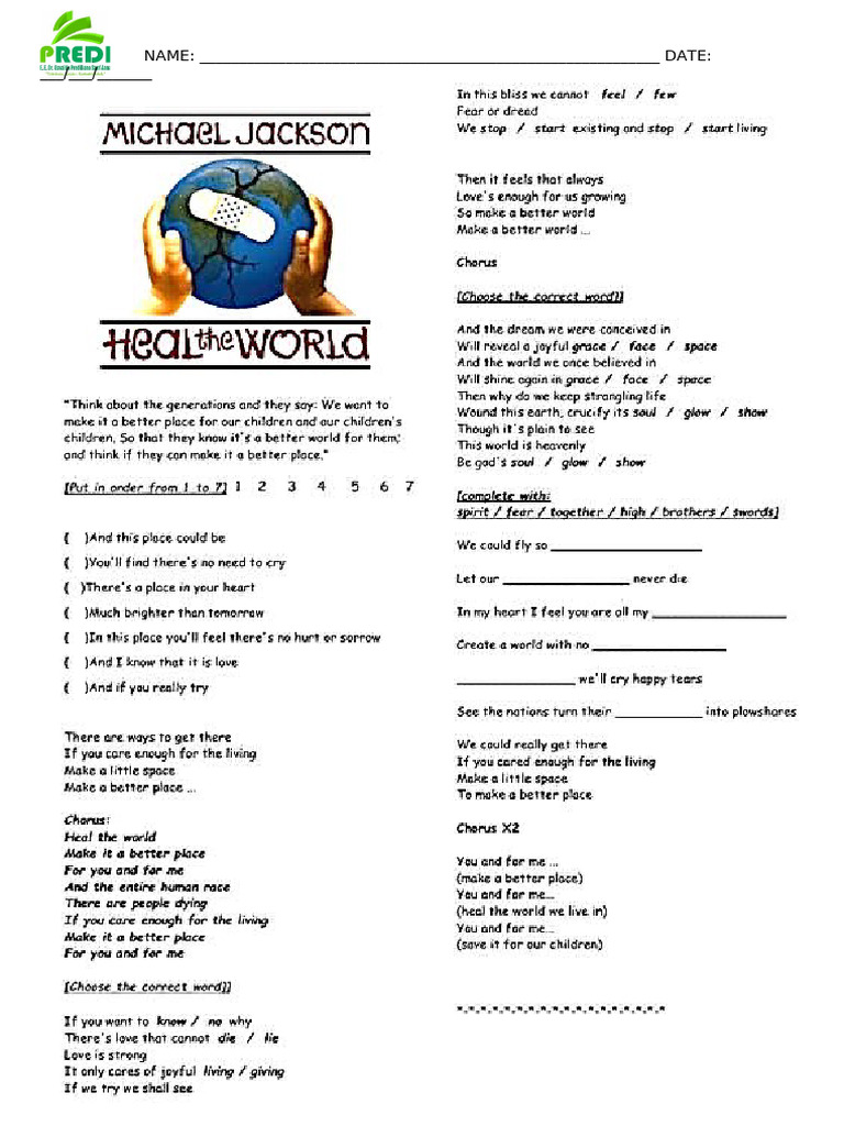 Atividade Musica Heal The World | PDF
