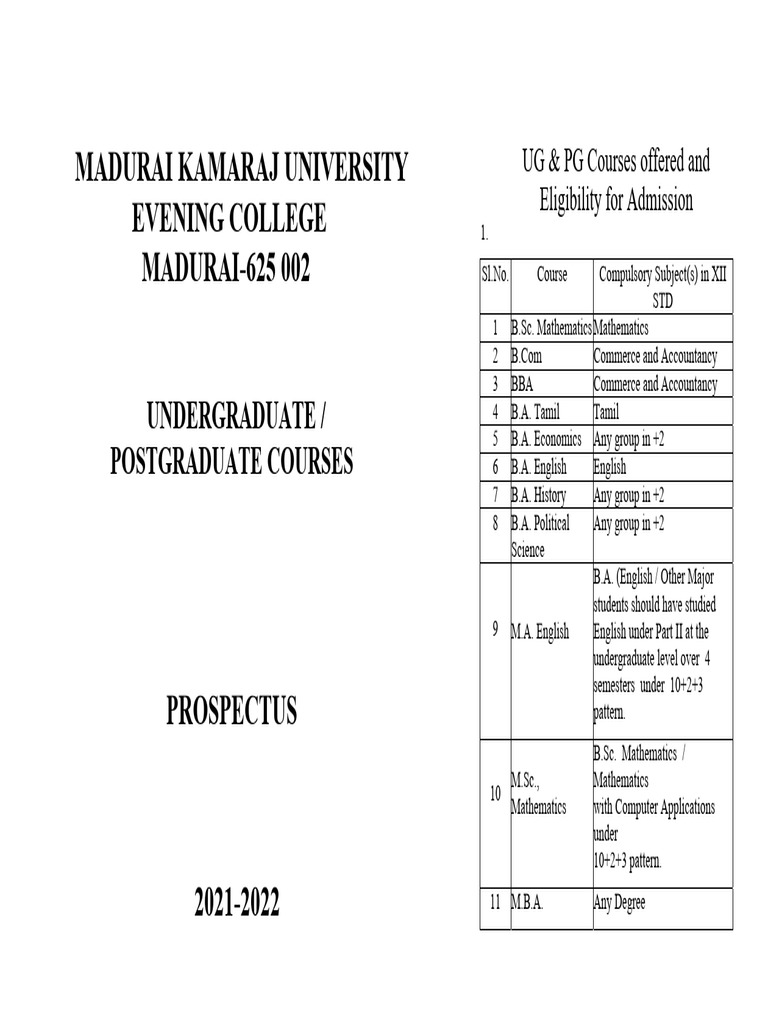 Prospectus 2021-22 Ug - PG - Evening College - 2021 | PDF | Educational Stages