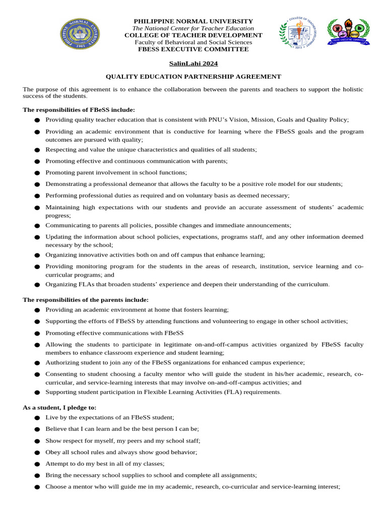 (TEMPLATE) Quality Education Partnership Agreement 2024 | PDF ...