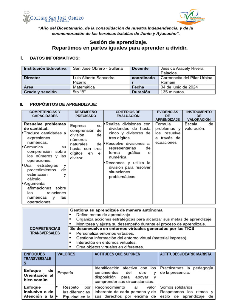 Sesion de Matematica Del 04-06-2024 Repartimos en Partes Iguales para ...