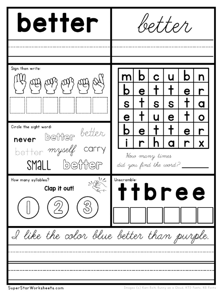 Third Grade Sight Word Worksheet - BETTER | PDF