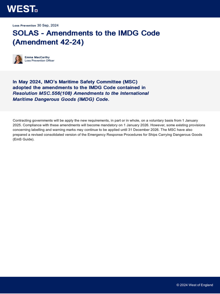 Solas Amendments To The Imdg Code (Amendment 42 24 | PDF | Dangerous ...