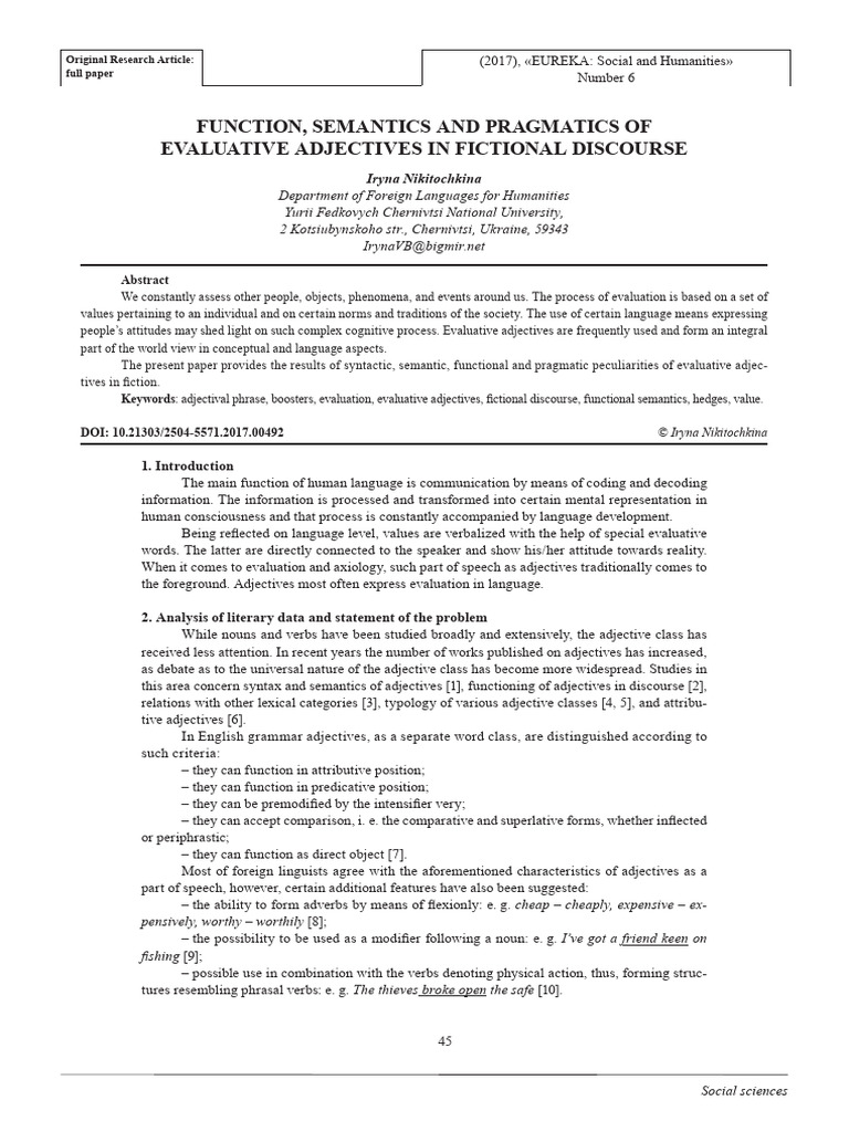 Function Semantics and Pragmatics of Eva Aca1cf78 | PDF | Adjective ...