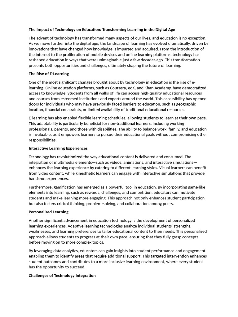 The Impact of Technology on Education | PDF | Educational Technology ...