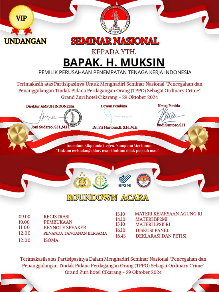BAPAK H. MUKSIN UNDANGAN VIP SEMINAR NASIONAL TPPO | PDF
