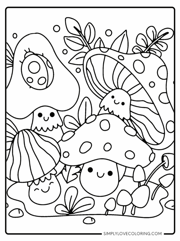 Cute Smiling Mushrooms Cute Coloring Pages | PDF