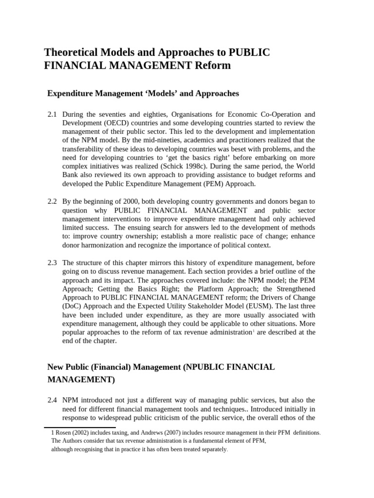 Theoretical Models and Approaches To PUBLIC FINANCIAL MANAGEMENT Refor1 ...