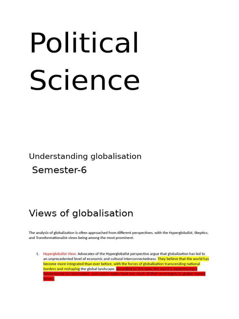 Political Science Notes | PDF | Globalization | United Nations