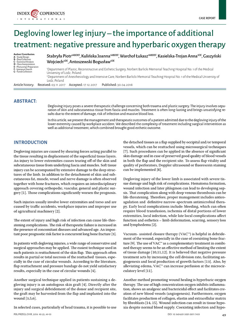 Degloving Lower Leg Injury The Impo | PDF | Wound | Surgery