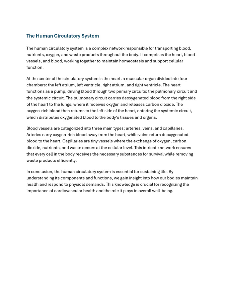 The Human Circulatory System | PDF