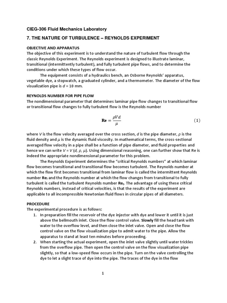 Chap 7 Reynolds Exp | PDF | Reynolds Number | Fluid Mechanics