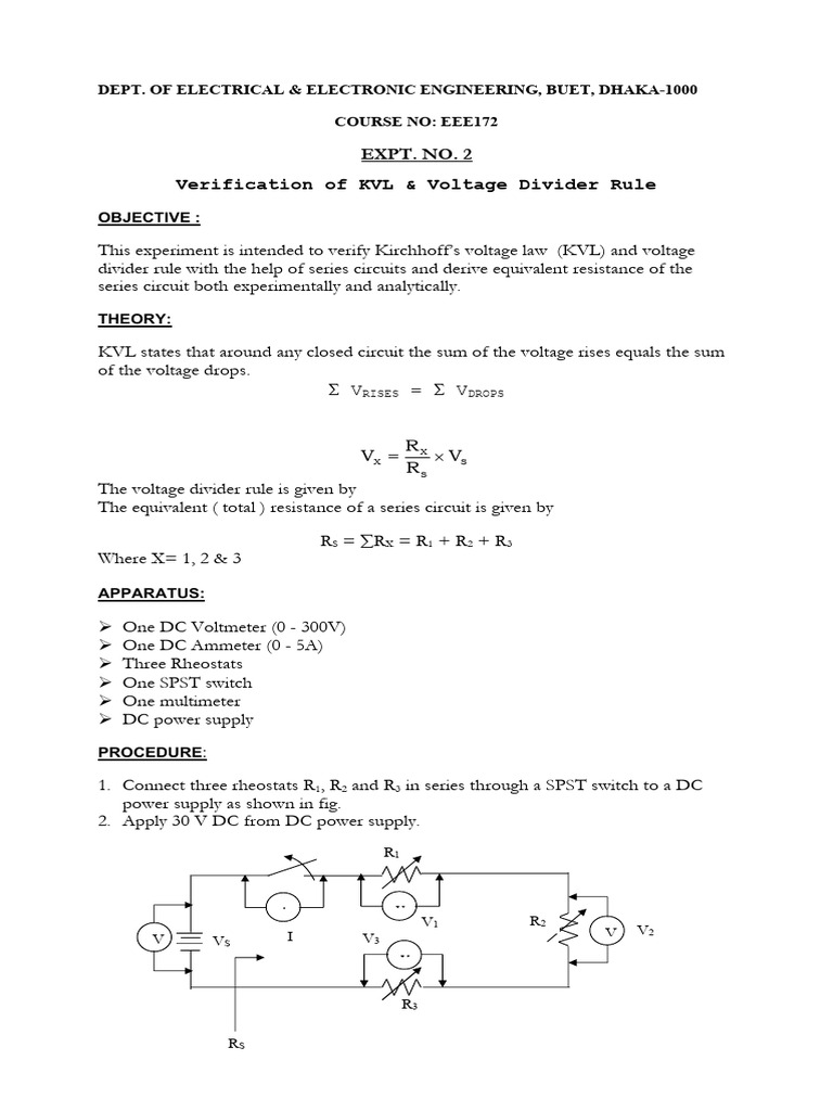 Verification of KVL & Voltage Divider Rule | PDF | Voltage | Series And Parallel Circuits