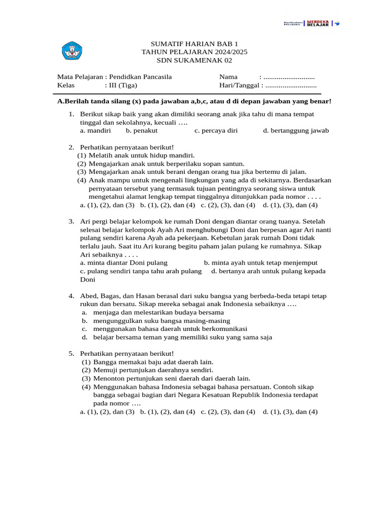 Ppkn-Sumatif Harian Bab 1 | PDF | Seni & Disiplin Bahasa | Kajian Bahasa Asing