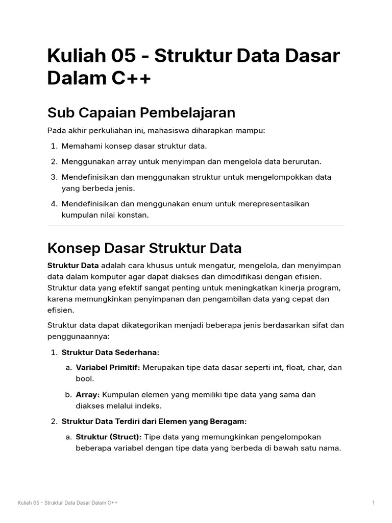 Struktur Data Dasar C++: Array, Struct, Enum | PDF