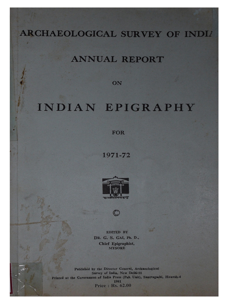 Annual Report On Indian Epigraphy - 1971-72 | PDF