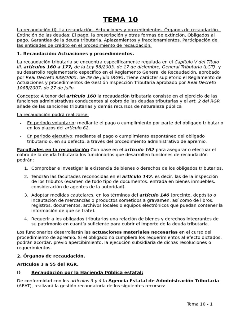 Tema 10 - Recaudación I | PDF | Pagos | Estatuto de limitaciones