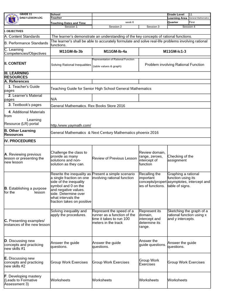 Gen Math DLL Week 6 | PDF | Function (Mathematics) | Learning