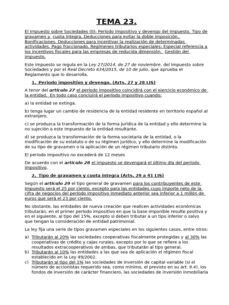 TEMA 23 - IS II | PDF | Impuestos | Doble imposición
