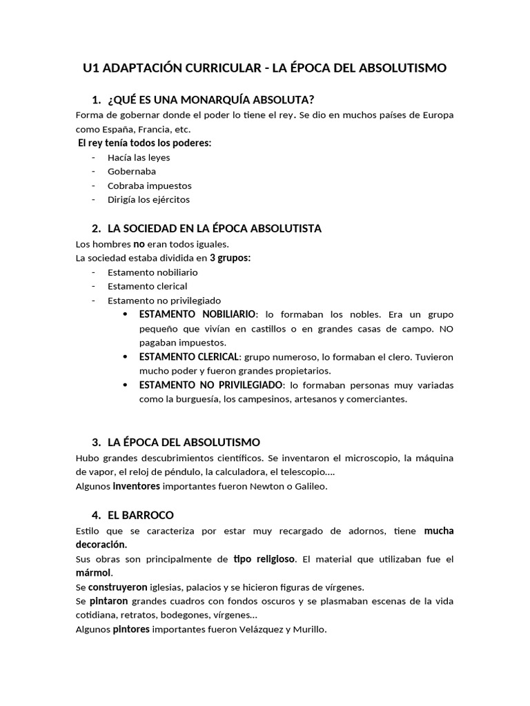 U1 Qué Es Una Monarquía Absoluta | PDF | Nobleza