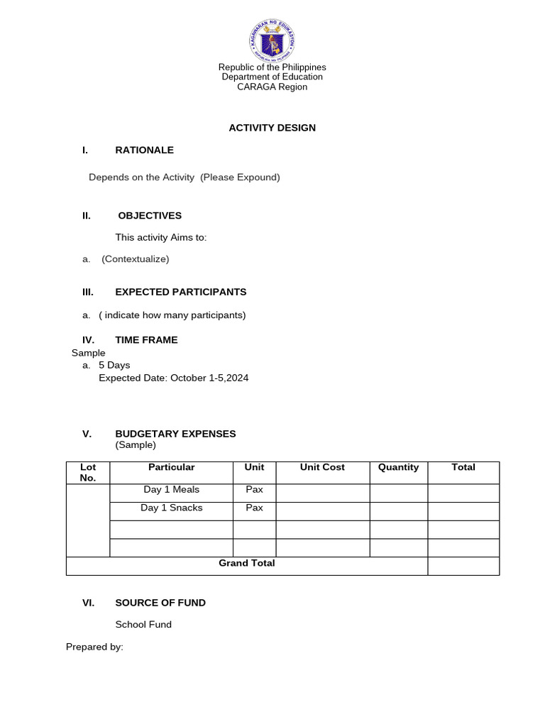 ACTIVITY DESIGN Sample | PDF | Science & Mathematics