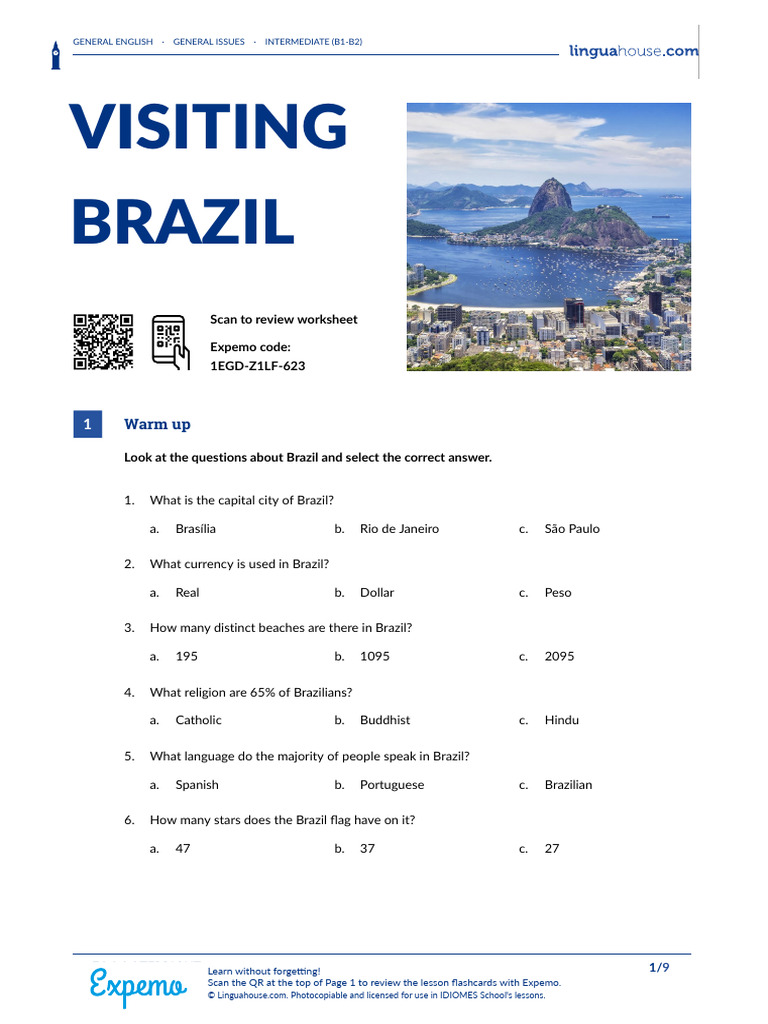 Visiting Brazil British English Student B1 B2 | PDF | Rio De Janeiro | Brazil