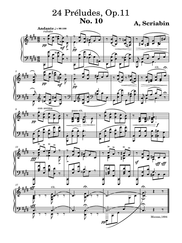 Scriabin Op. 11 No. 10 Cis-Moll | PDF | Musical Forms | Elements Of Music