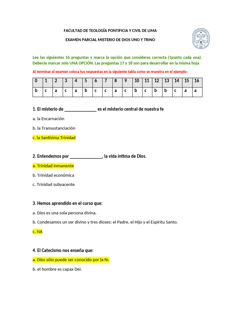 Examen 2024 Dios Uno y Trino | PDF | Dios | Trinidad