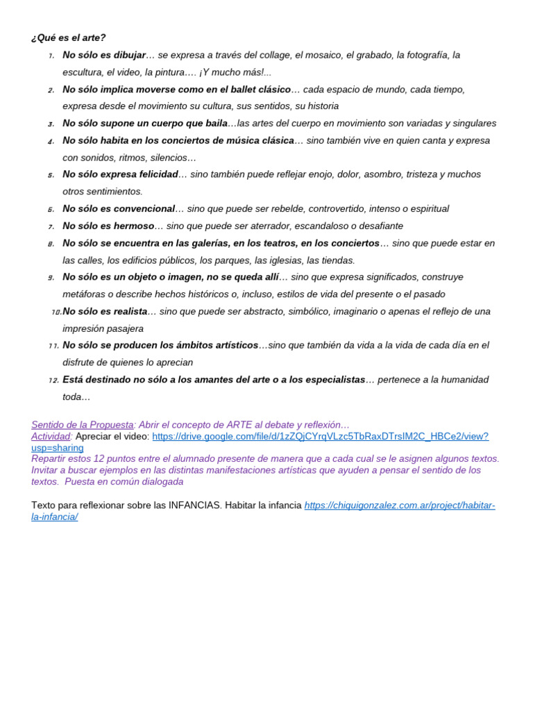Qué Es El Arte - Propuesta para La Clase de Inicio de Año | PDF