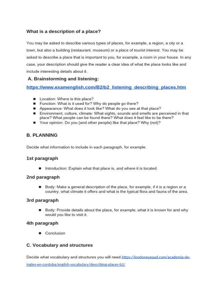 Writing A Description of A Place | PDF | Travel | Art