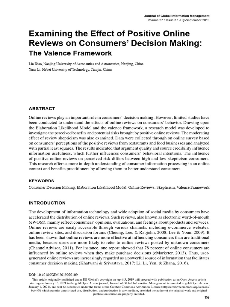 Examining The Effect of Positive Online Reviews On | PDF | Survey ...