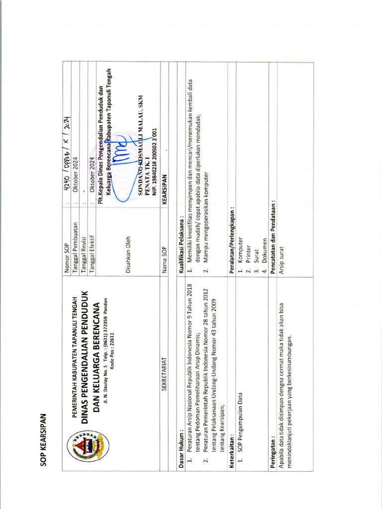 SOP KEARSIPAN | PDF