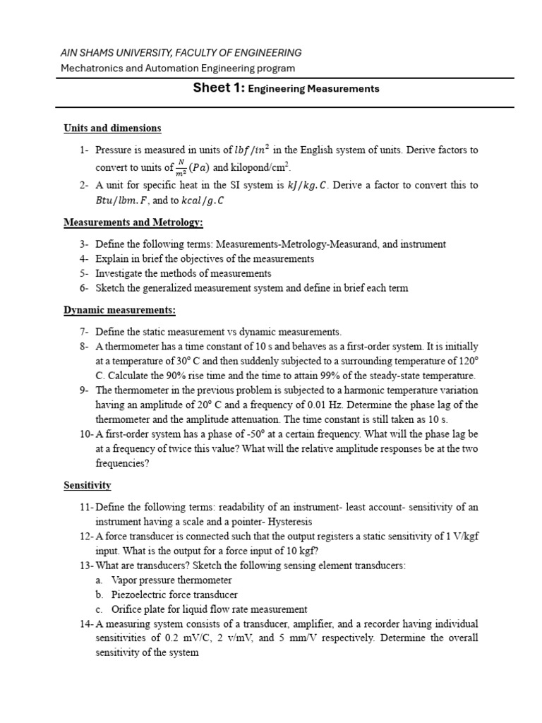 Engineering Measurements in Mechatronics | PDF | Science & Mathematics