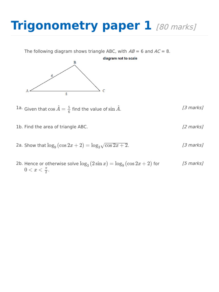 Trigonometry_paper_1 | PDF | Trigonometry | Classical Geometry