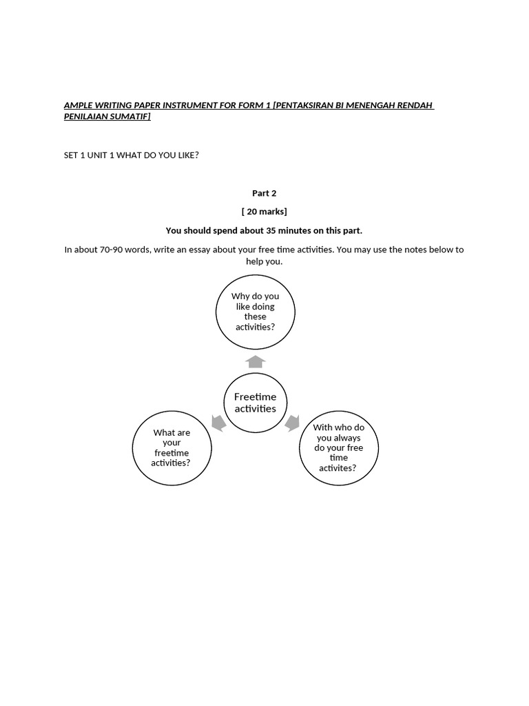 Pecutan Uasa Form 1 Writing Paper Part 2 | PDF