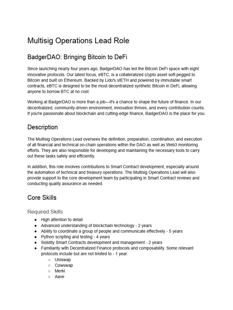 Multisig Operations Lead Role | PDF | Computing