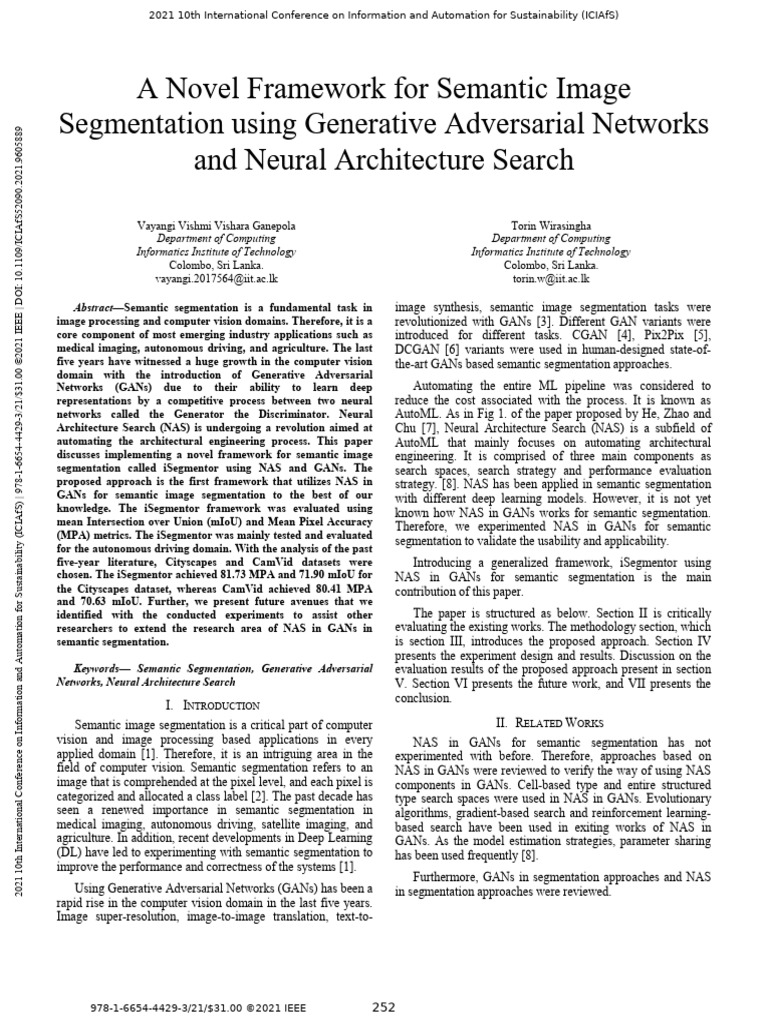 A Novel Framework For Semantic Image Segmentation Using Generative Adversarial Networks and ...