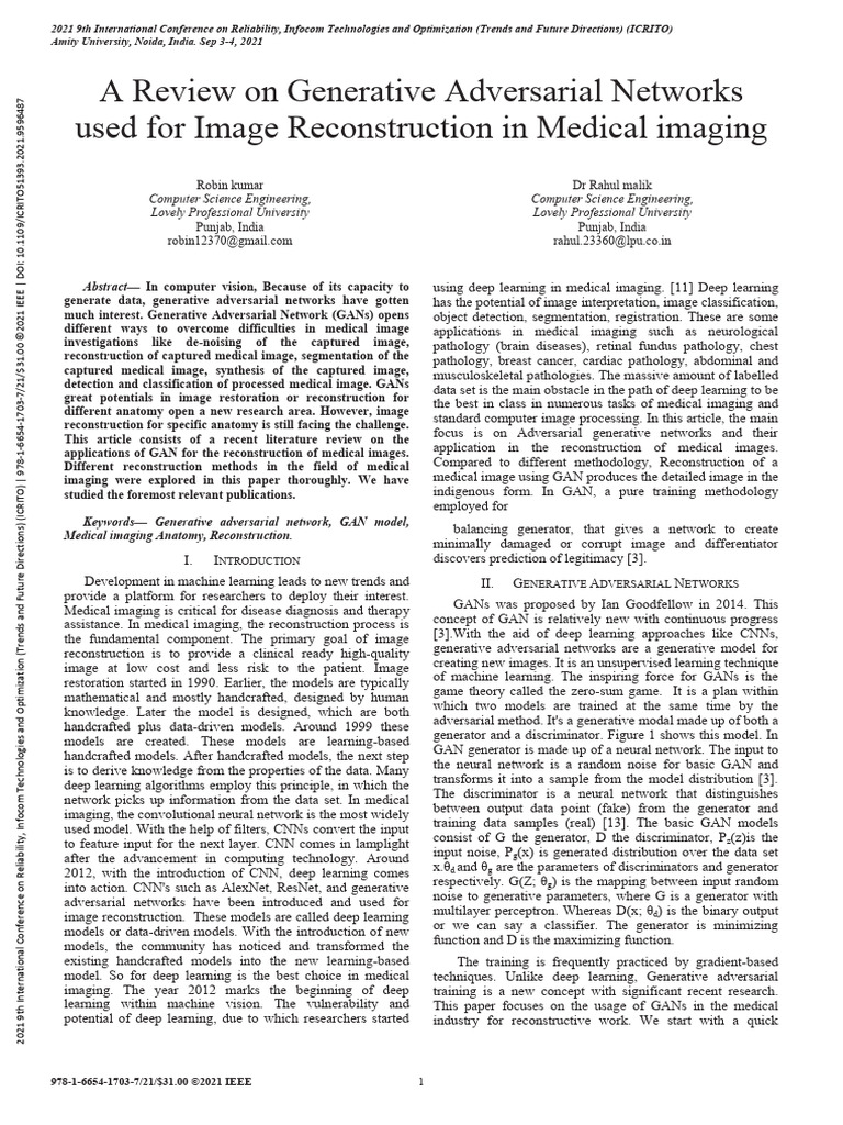 A Review On Generative Adversarial Networks Used For Image ...