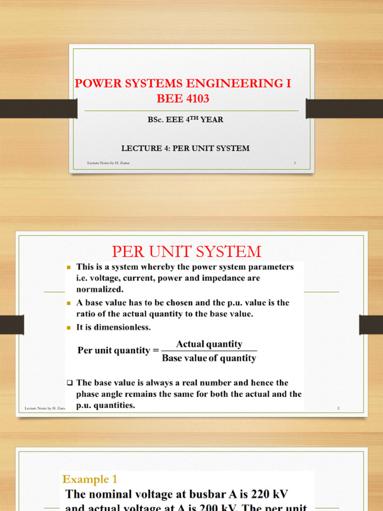 BEE 4103 Lecture 5 & 6 - Per Unit System | PDF