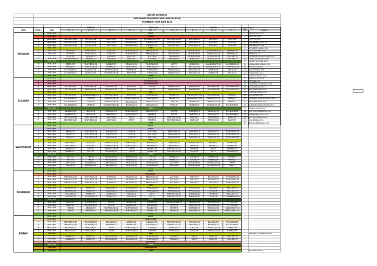 SMP Al-Azhar Cairo Banda Aceh Schedule | PDF
