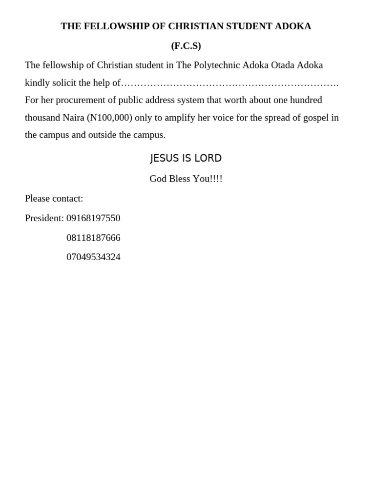 The Fellowship of Christian Student Adoka | PDF | Social Science | Travel